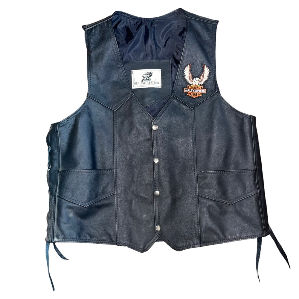 Leather Vest With Harley Davidson Motor Cycles Eagle … - Gem